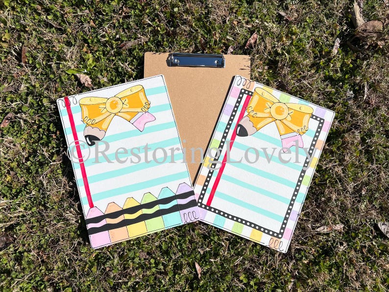 Hand Painted Teacher Clipboard, Pastel Crayon Pencil Bow Personalized ...