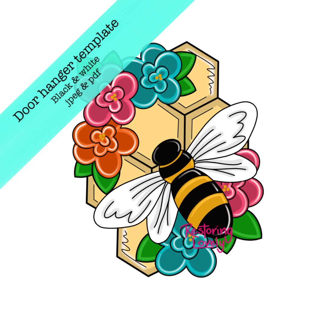 Template, Bee Door Hanger Template, Flower Door Hanger Template, Summer ...