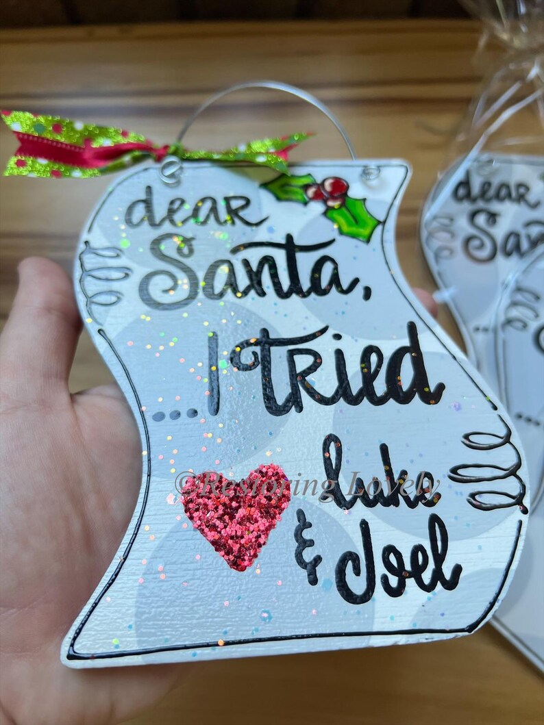 Hand Painted Letter to Santa Christmas Ornament, Wooden Whimsical Funny ...