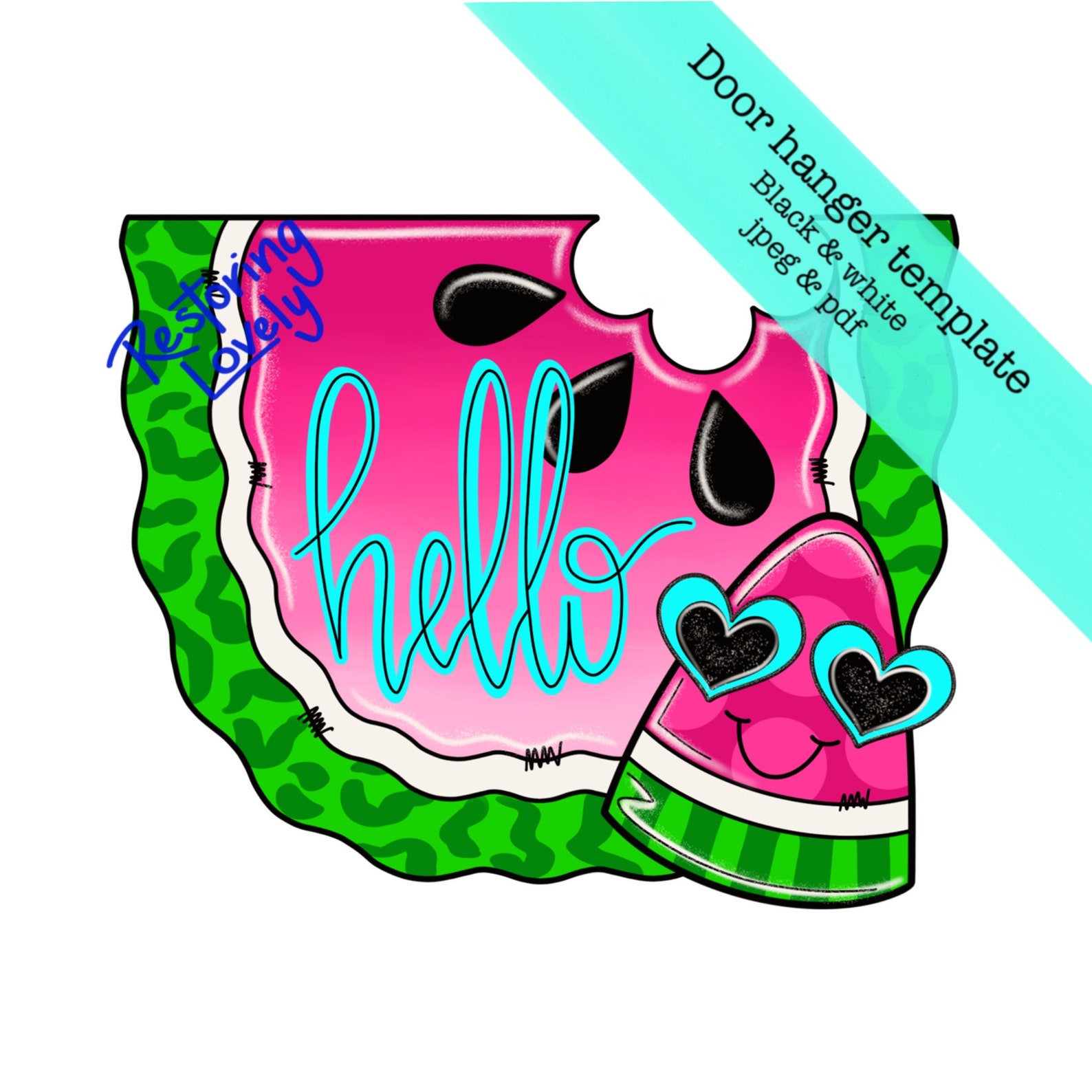 Template Summer Door Hanger Template Watermelon Door Hanger Etsy