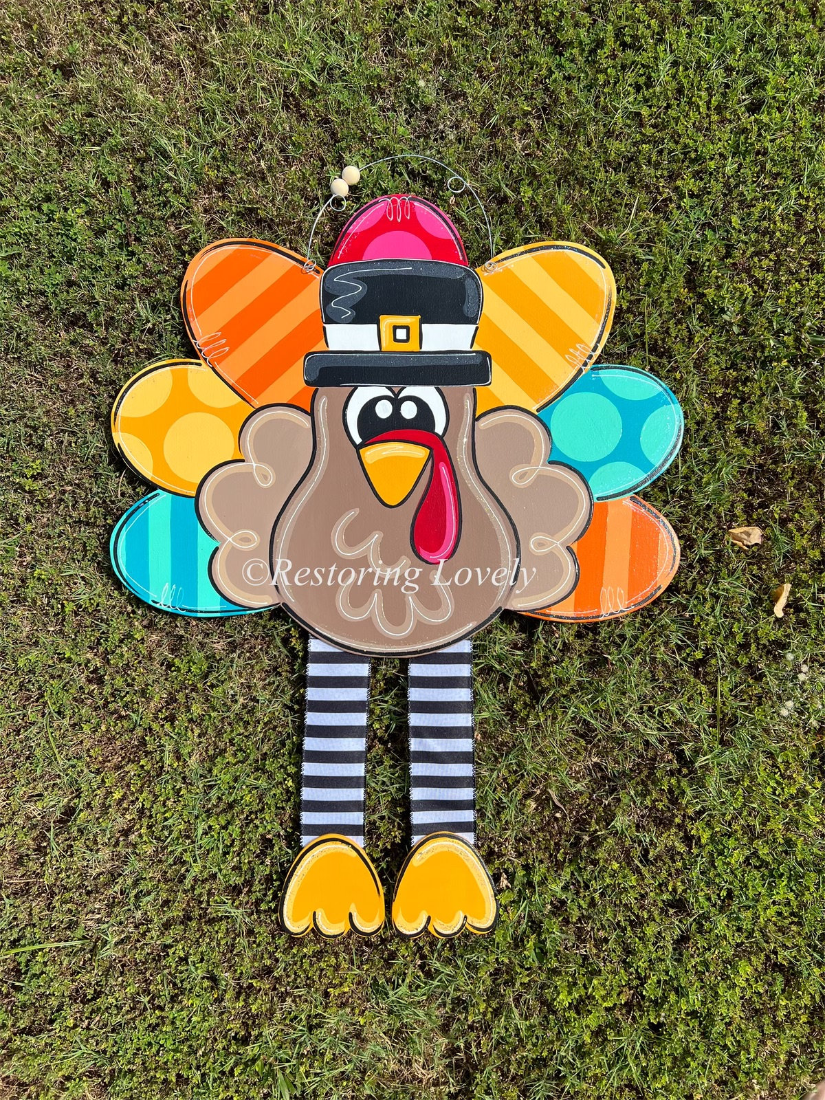 Turkey Door Hanger, Wooden Thanksgiving Door Sign, Ribbon Legs Door ...