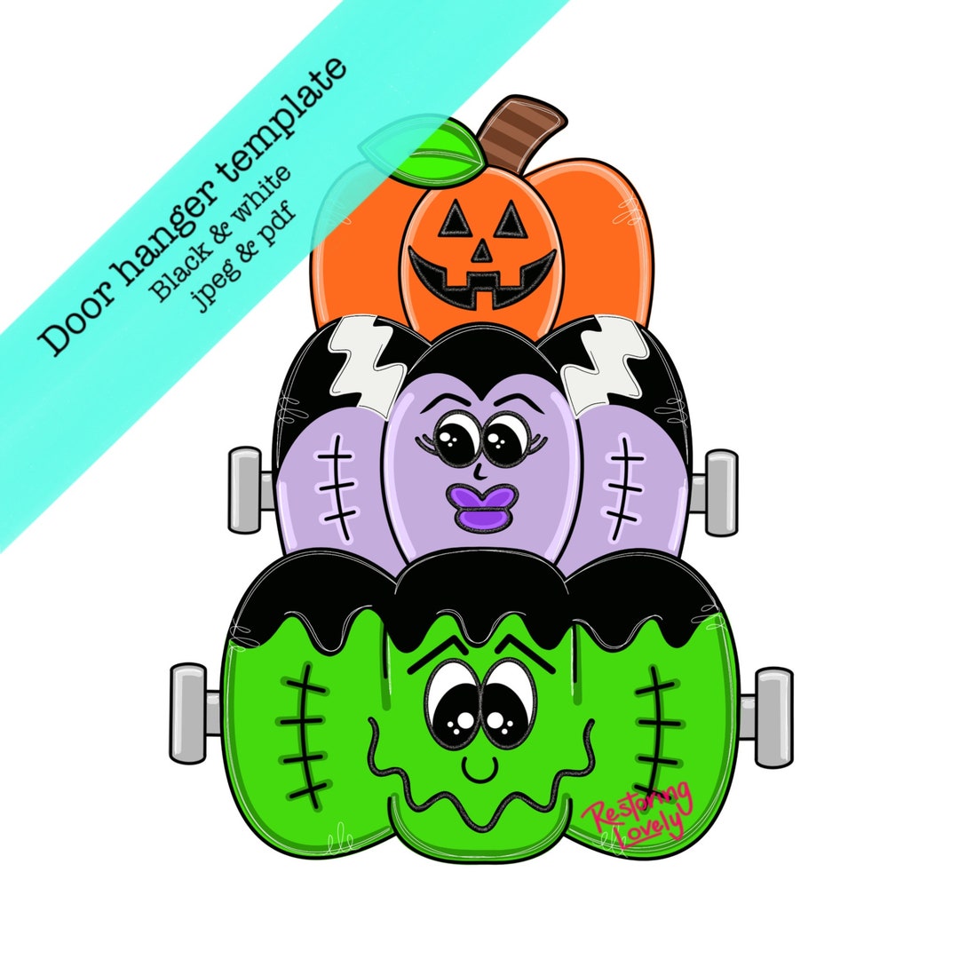Template, Halloween Door Hanger Template, Stacked Pumpkins Template ...