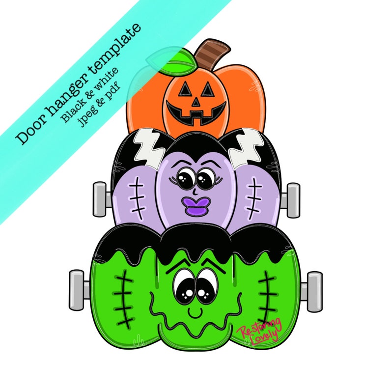 Stacked Halloween Pumpkins Door Hanger Template (PDF & JPEG) - Etsy