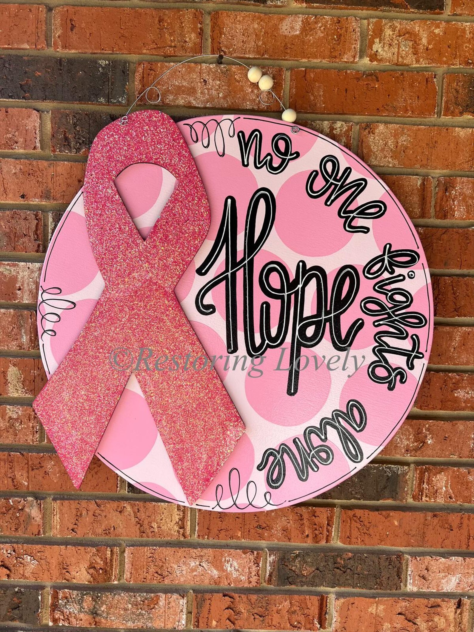 Breast Cancer Awareness Door Hanger, Whimsical October Pink Ribbon Door ...