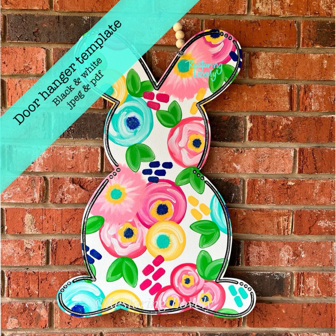 Template, Easter Bunny Door Hanger Template, Floral Template, Rabbit ...