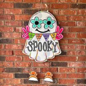 Ghost Door Hanger, Wooden Halloween Door Hanger, Ribbon Legs Door ...