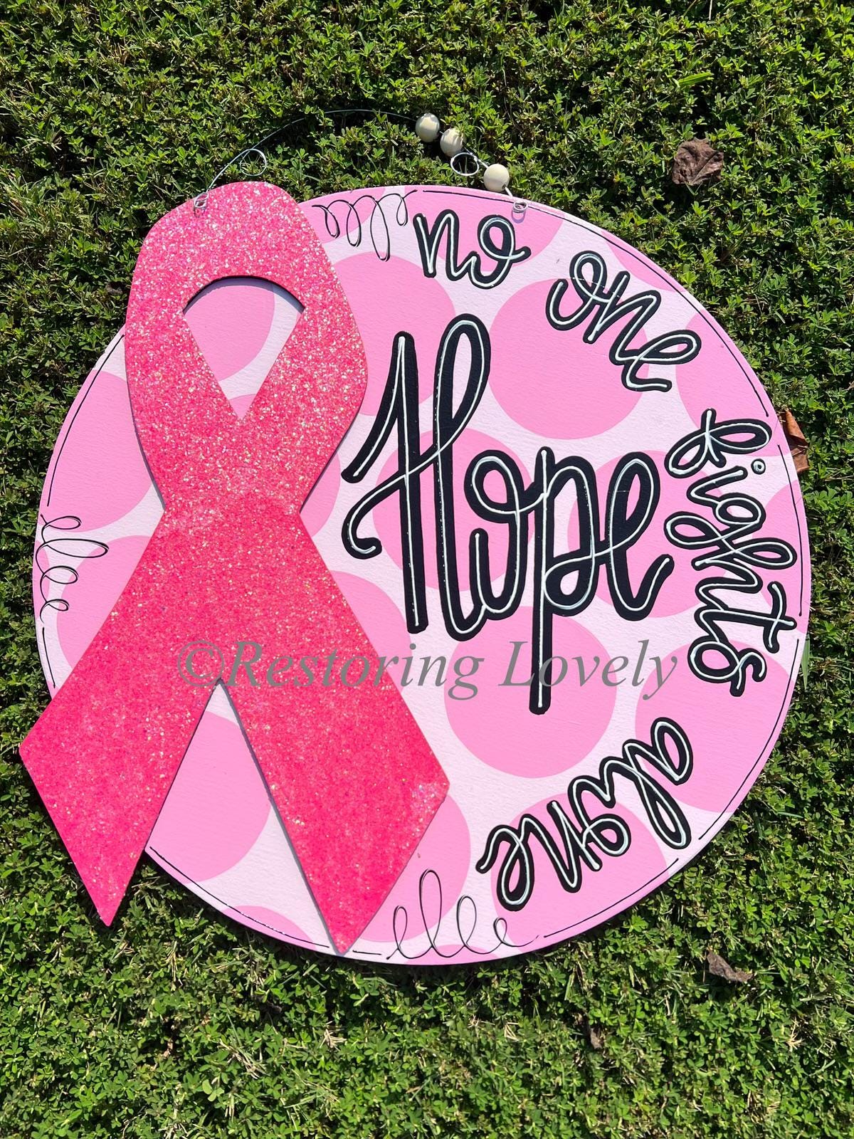 Breast Cancer Awareness Door Hanger, Whimsical October Pink Ribbon Door ...