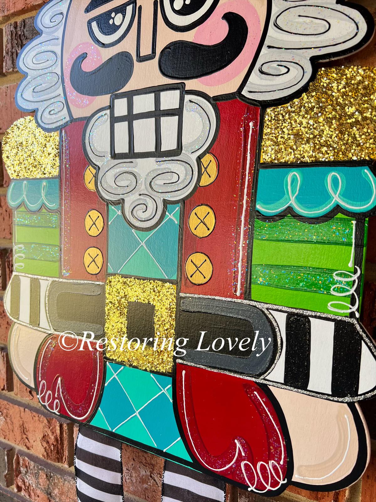 Christmas Nutcracker Door Hanger, Hand Painted Ribbon Legs Whimsical ...