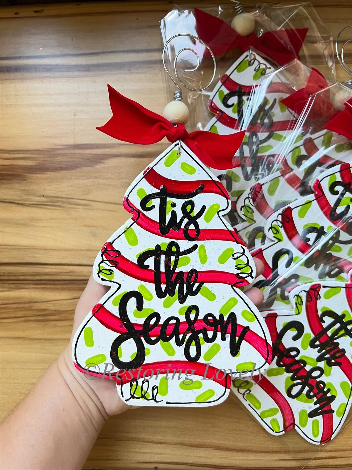 Hand Painted Christmas Tree Ornament, Wooden Tis the Season Extra Large ...