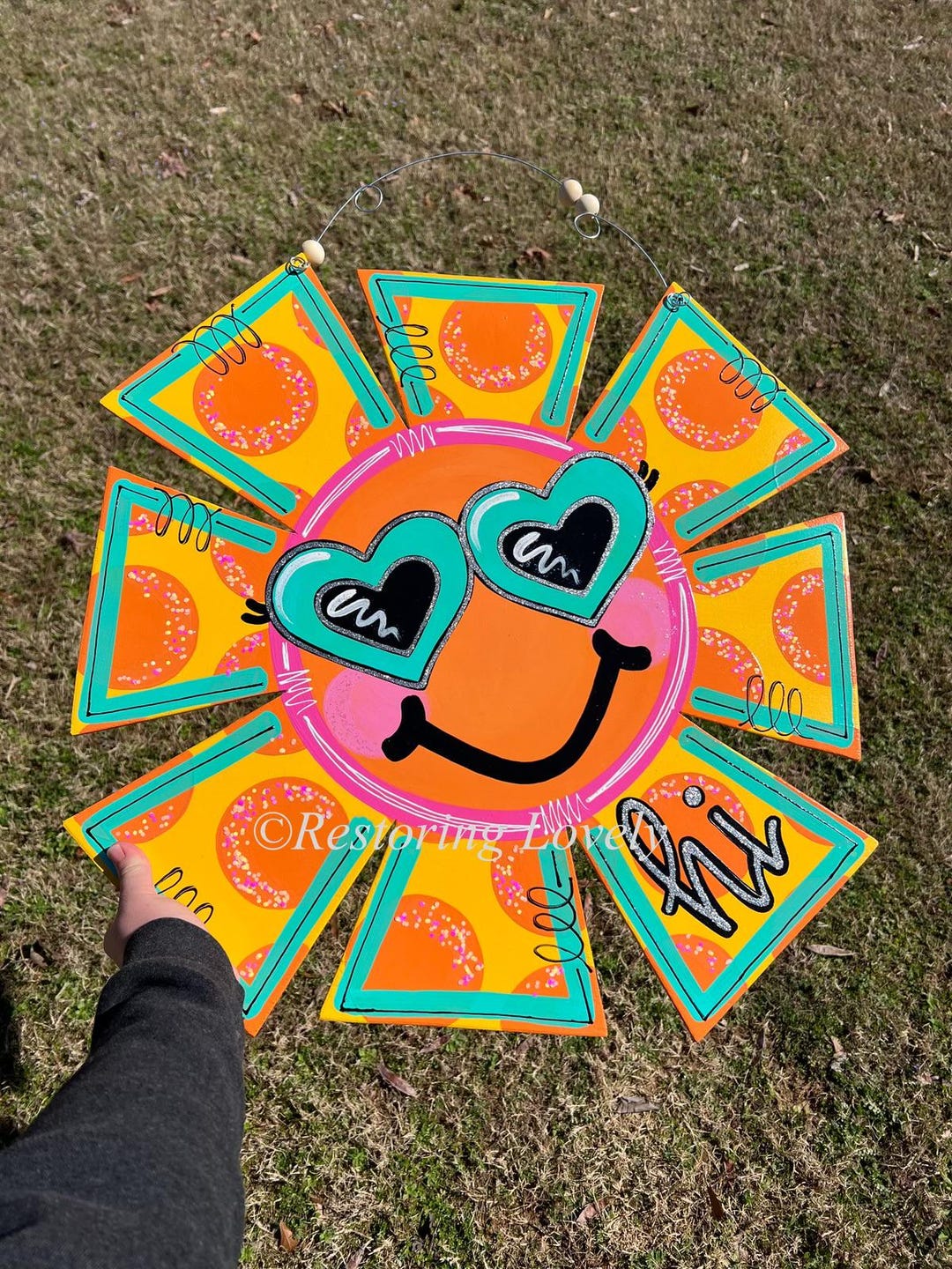Sun With Glasses Door Hanger, Hand Painted Summer Door Hanger, Wooden ...
