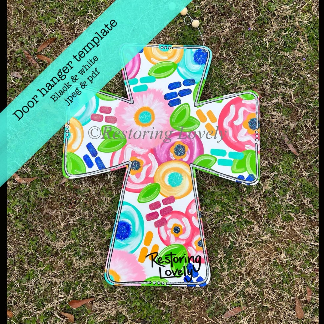 Template, Easter Cross Door Hanger Template, Floral Seasonal Template ...