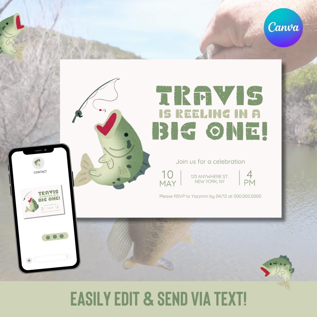 Bass Fishing Birthday Invitation Bundle: Customizable Angler Party ...