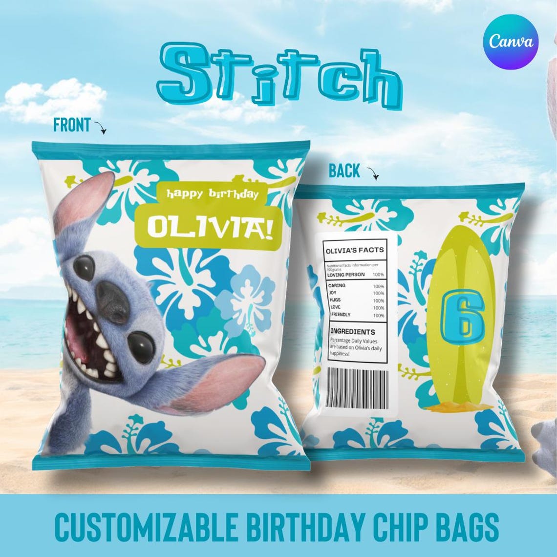 Lilo & Stitch Party Favor Bundle: Chip Bag, Capri Sun, Candy Bar ...