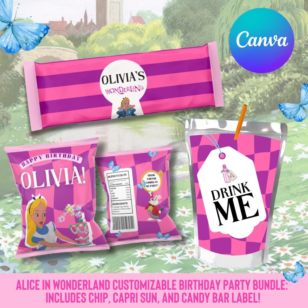 Alice in Wonderland Party Favor Bundle – Digital Download | Chip Bag ...