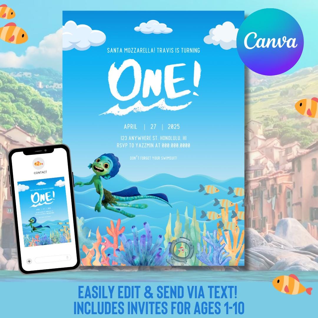 Pixar Luca Birthday Party Invitation I Digital Download I Mobile ...