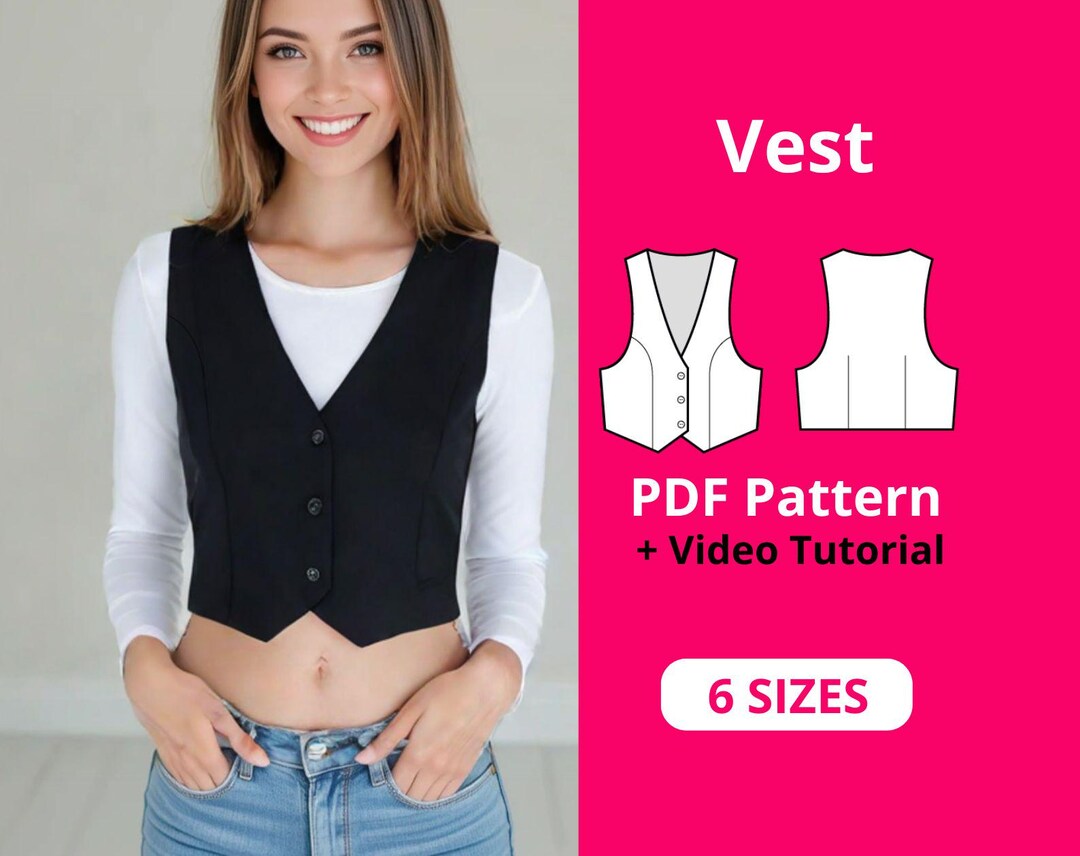 Denisse Vest Sewing Pattern | PDF Sewing Pattern | Short Vest Pdf ...