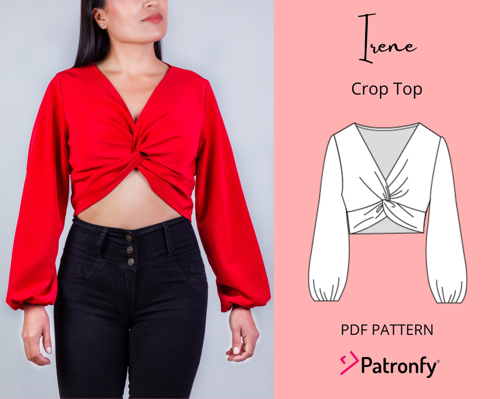 Irene Crop Top PDF Sewing Pattern Crop Blouse Top Digital - Etsy