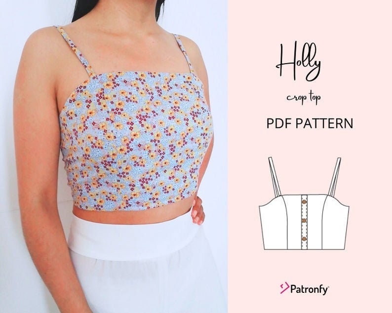 Holly Crop Top With Buttons PDF Sewing Pattern Button Crop - Etsy