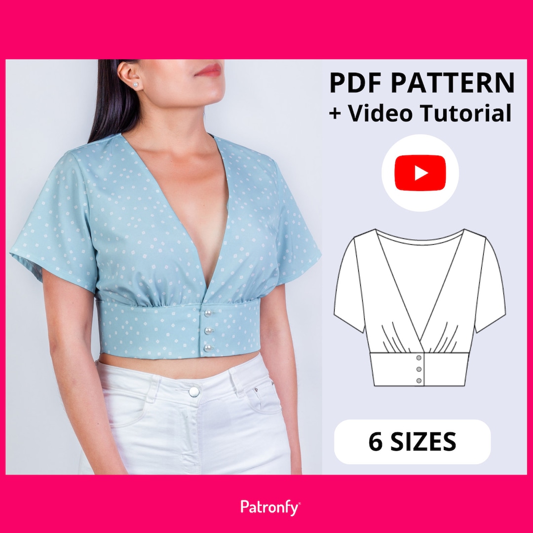 Virginia Crop Top PDF Sewing Pattern Crop Top Pattern Blouse Pattern 6 ...