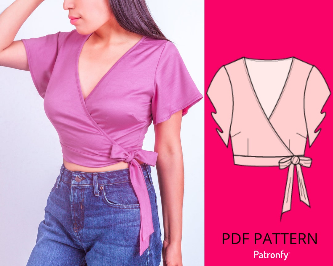 Kelly Bow Blouse PDF Sewing pattern Bow Crop Top Digital - Etsy España