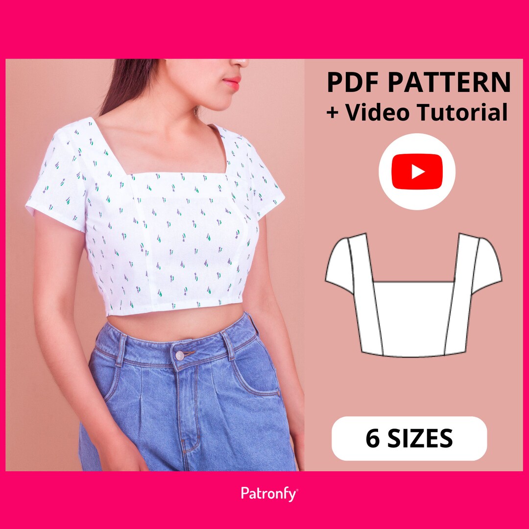 Anahi Crop Top Digital Pdf Sewing Pattern Square Neckline Crop Top