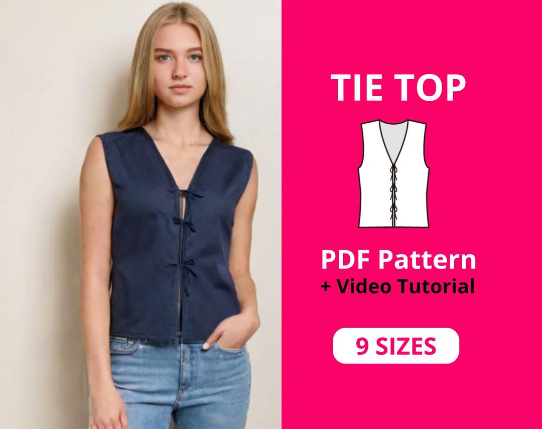 Mila Tie Top Digital | PDF Sewing Pattern | Front Tie Top Sewing ...