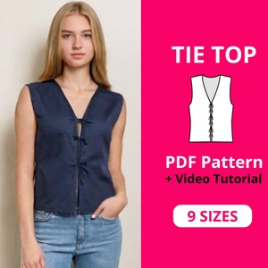 Mila Tie Top Digital | PDF Sewing Pattern | Front Tie Top Sewing ...