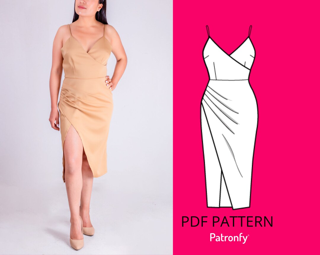 Rebeca Draped Midi Dresspdf Sewing Pattern Slit Dress - Etsy