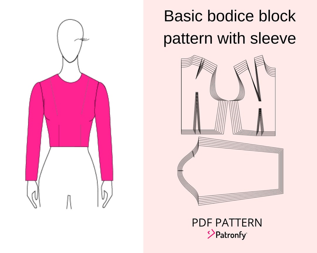 PDF Basic Bodice Block Pattern With Sleeve | Digital Pattern - Etsy
