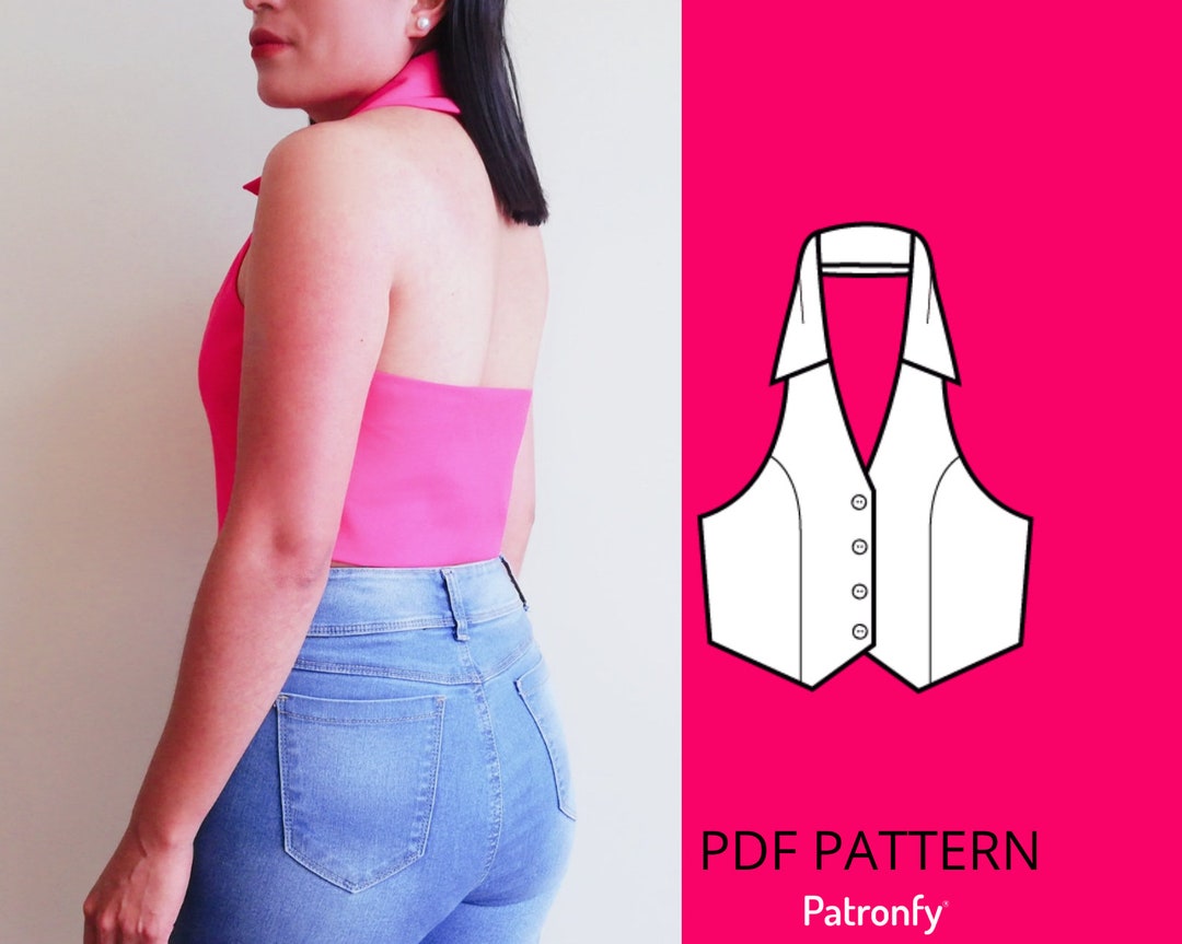 Danna Vest Halter PDF Sewing Pattern Backless Crop Top - Etsy