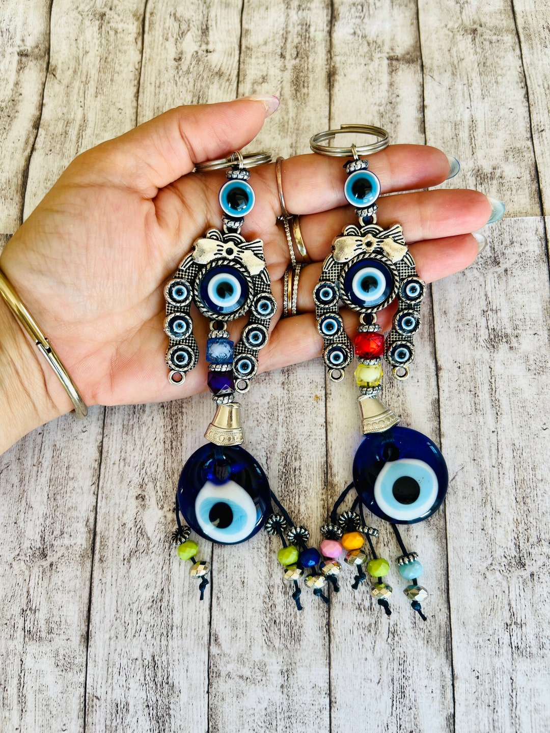 Evil Eye Keychain, Bag Charm, Horseshoe Charm Keychain, Evil Eye ...