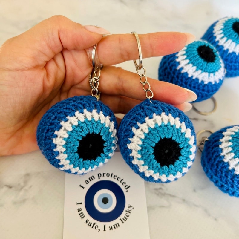 Crocheted Evil Eye Bag Charm - Etsy