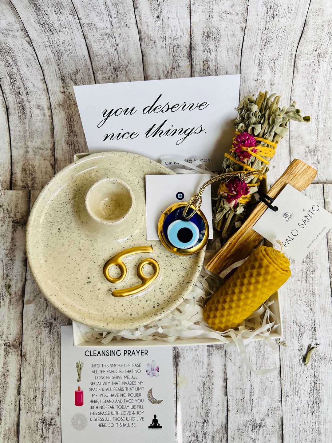 Cancer Zodiac Gift Set: Handmade Incense Holder, Sage, Palo Santo - Etsy