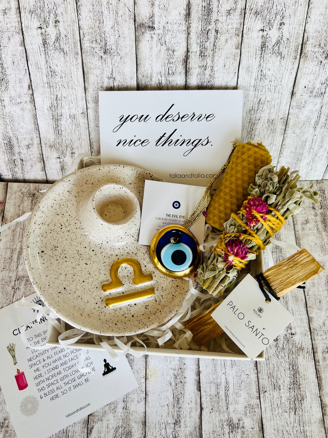 Libra Zodiac Gift Set: Handmade Incense Holder, Sage, Palo Santo - Etsy