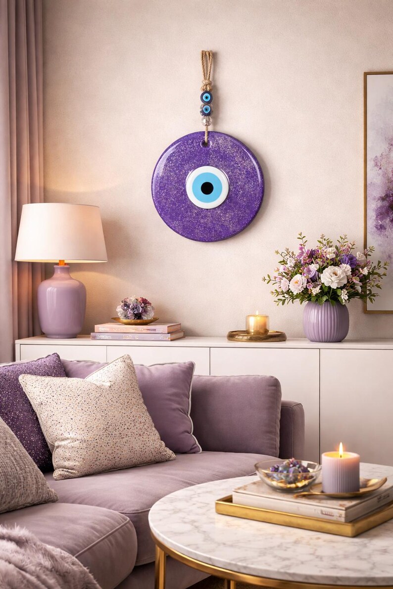 Glitter Evil Eye Wall Hanging, Large Purple Boho Protection Decor, Boho ...