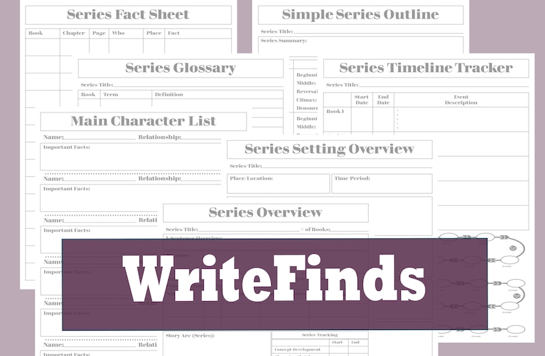 Fiction Series Bible Printable Worksheets for Writers, Novel Series ...