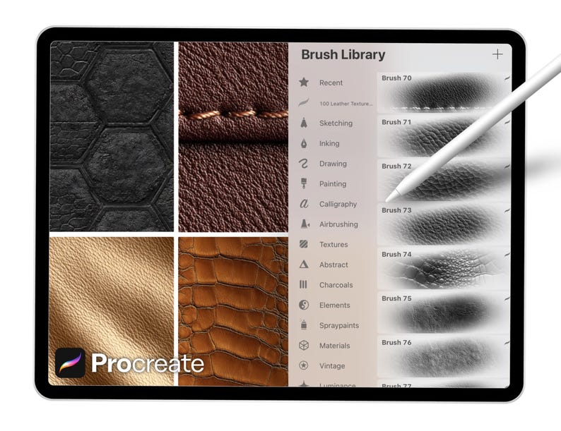120 Leather Texture Brushes for Procreate – Realistic Leather, Suede & Skin Effect Brush Set for ...