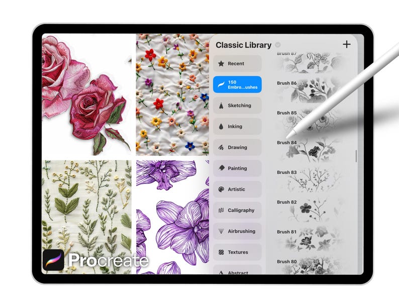 150 Embroidery Flower Texture Brushes for Procreate – Floral Stitch ...