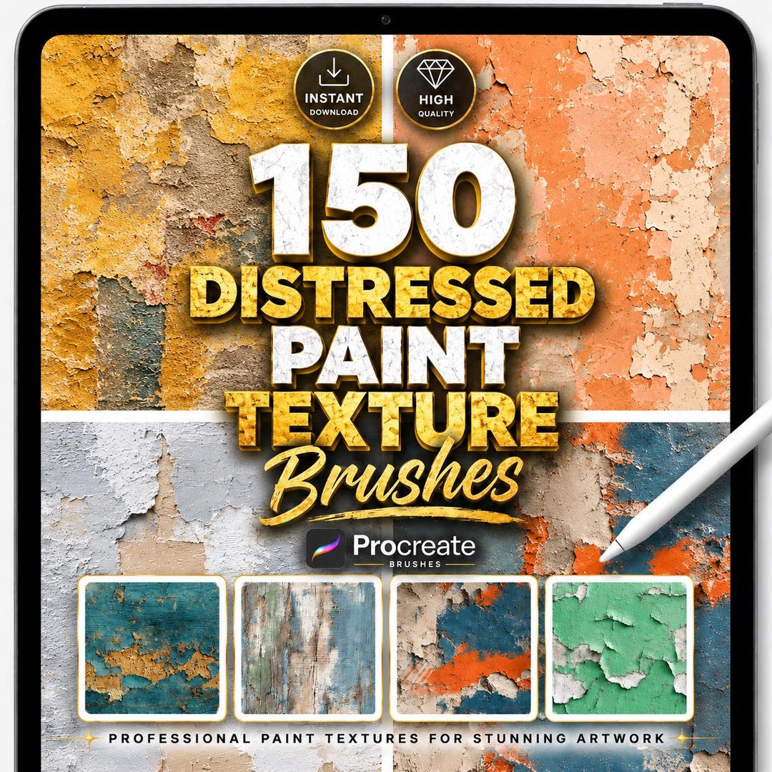 150 Distressed Paint Texture Brushes for Procreate – Grunge, Vintage ...