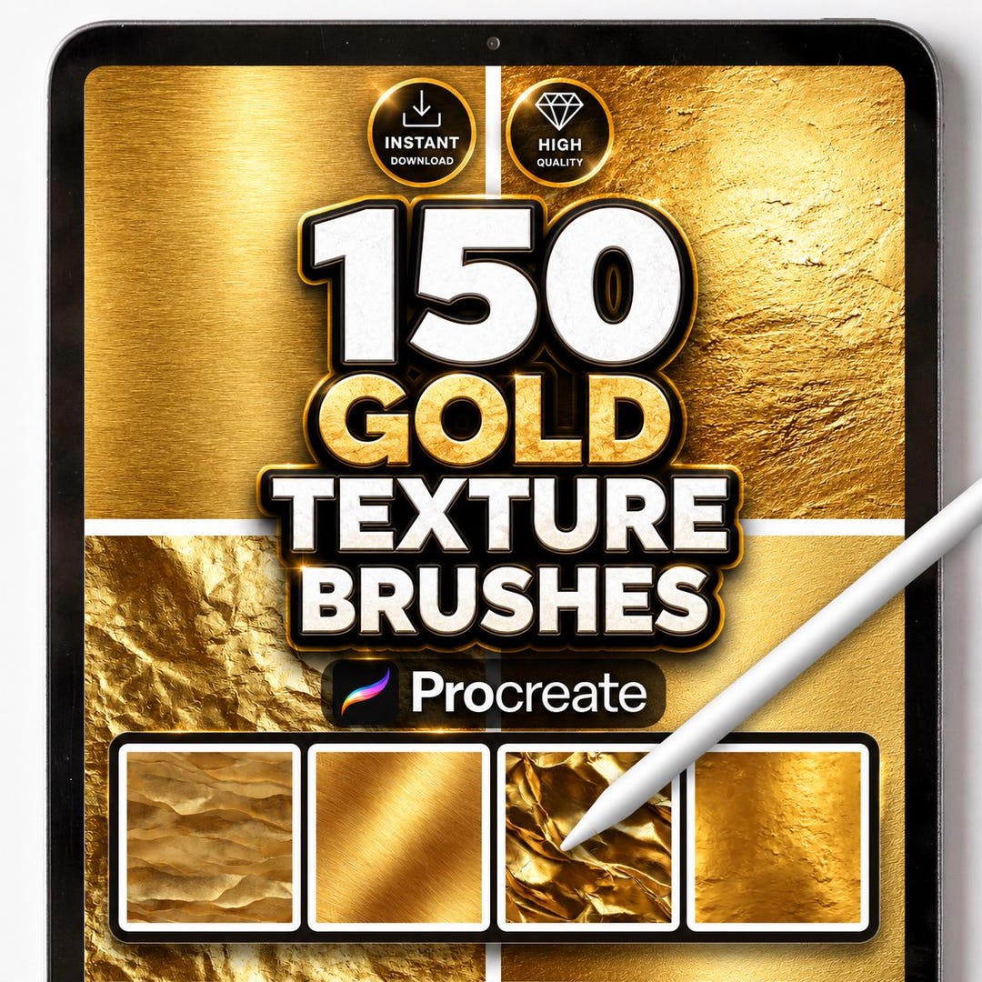 150 Gold Texture Brushes for Procreate – Metallic Foil, Shimmer ...
