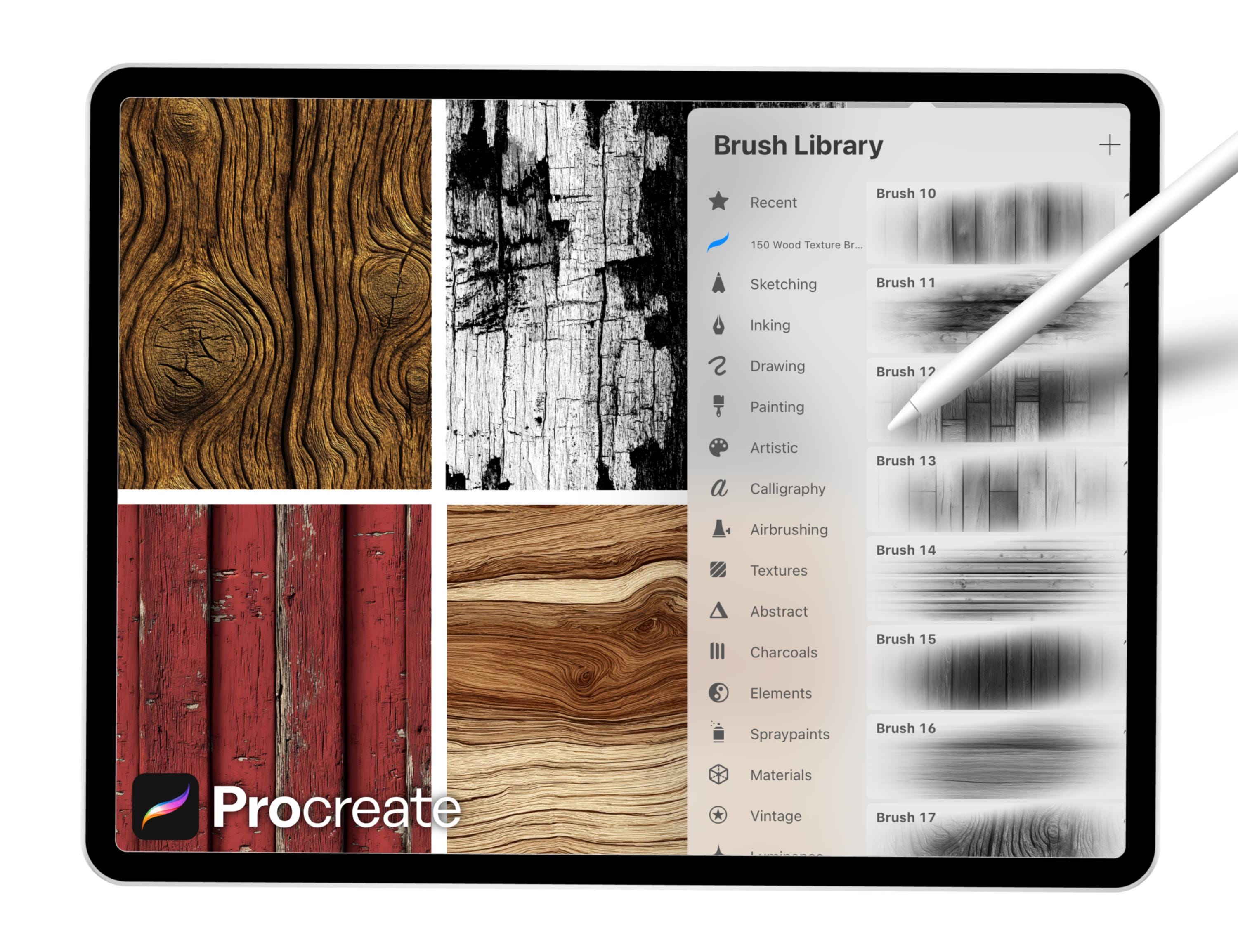 150 Wood Texture Brushes for Procreate – Realistic Timber, Bark ...