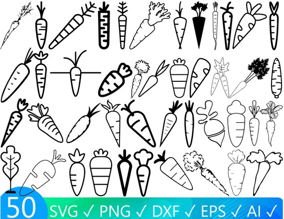 50 Carrot Designs Carrot Svg Easter Carrot Svg Carrot Dxf | Etsy