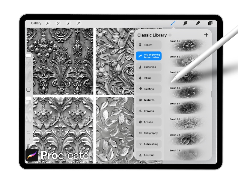 150 Procreate Engraving Texture Brushes, Realistic Texture Brush Set ...