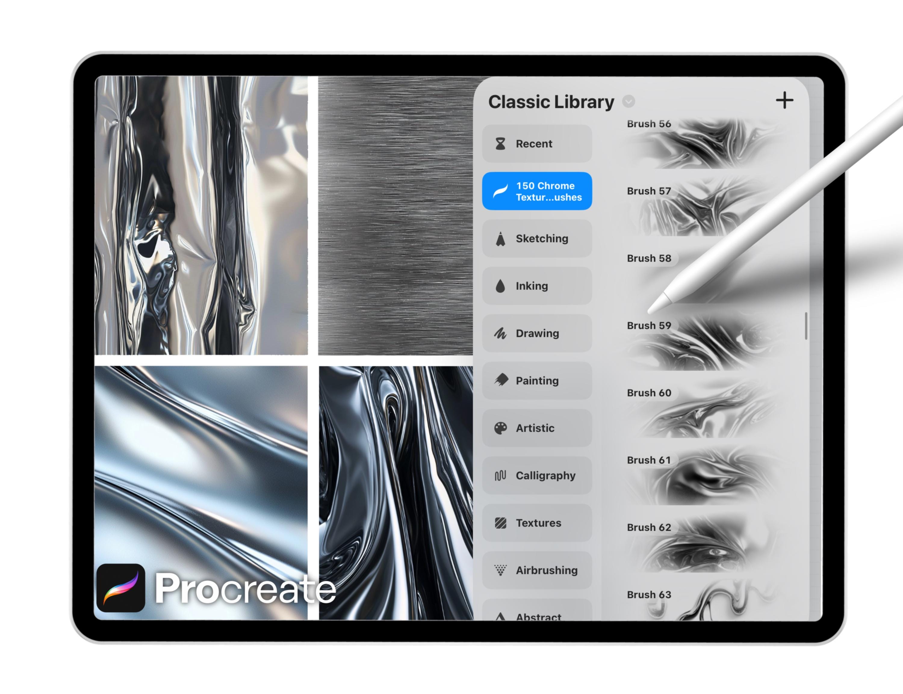 150 Chrome Texture Brushes for Procreate – Metallic, Reflective, Steel ...