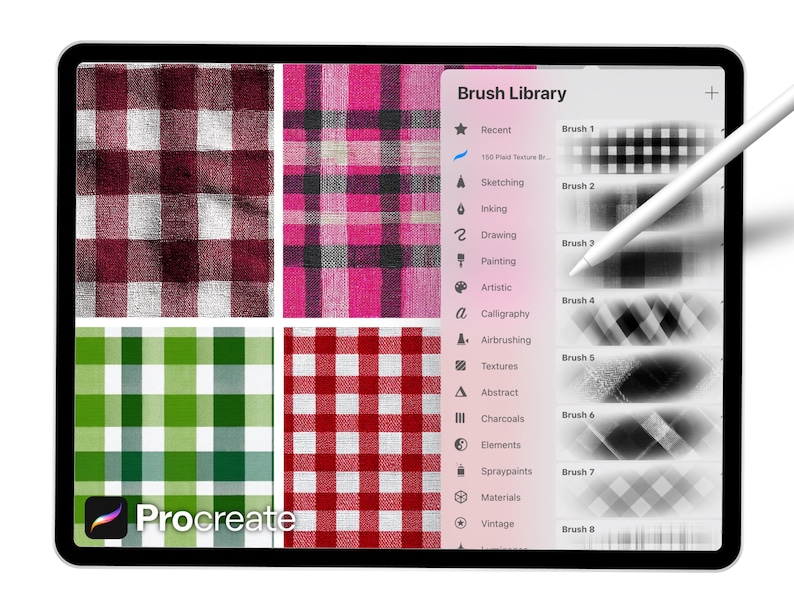150 Plaid Texture Brushes for Procreate – Tartan,checkered & Fabric ...