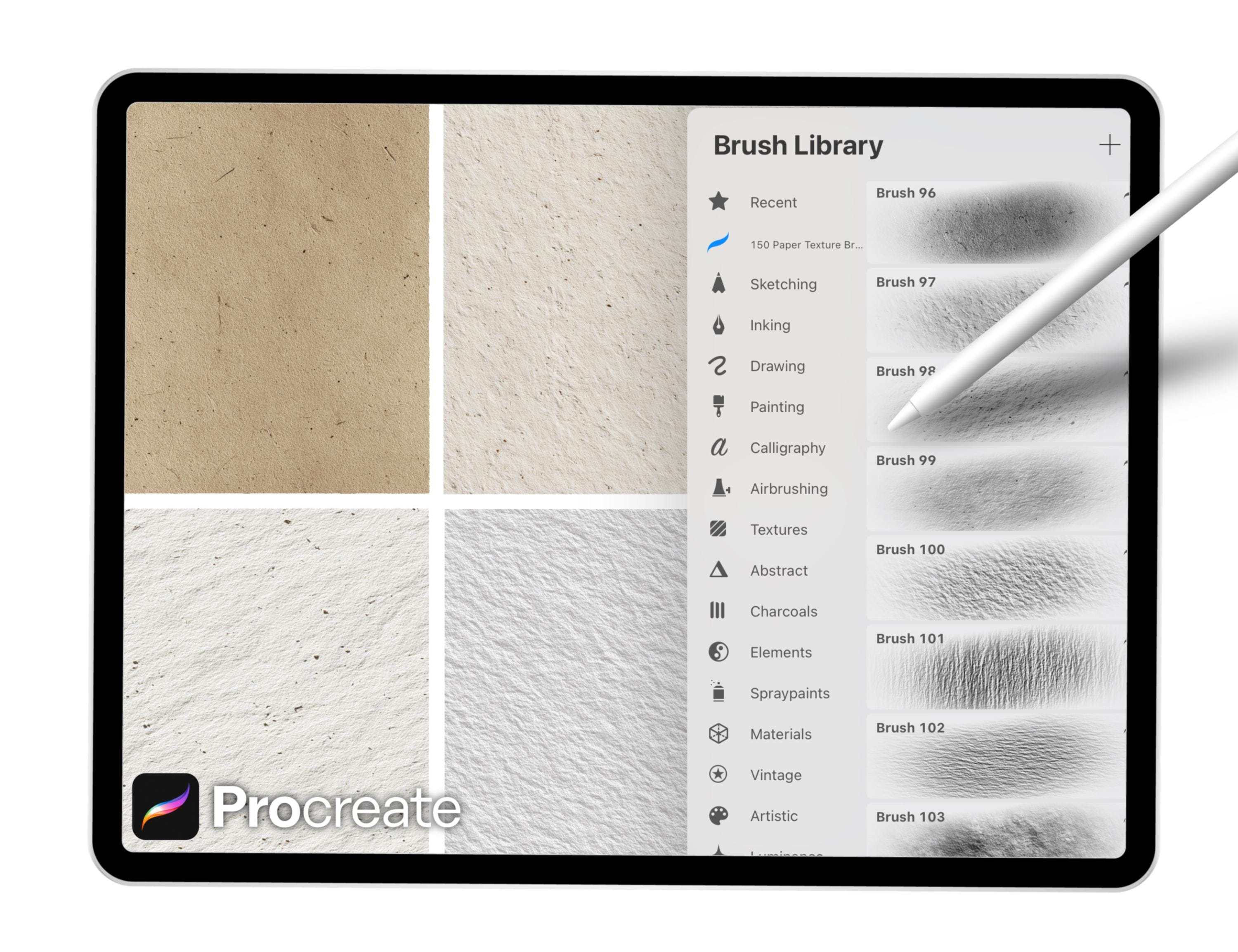 150 Paper Texture Brushes for Procreate | Realistic Crumpled, Grainy ...