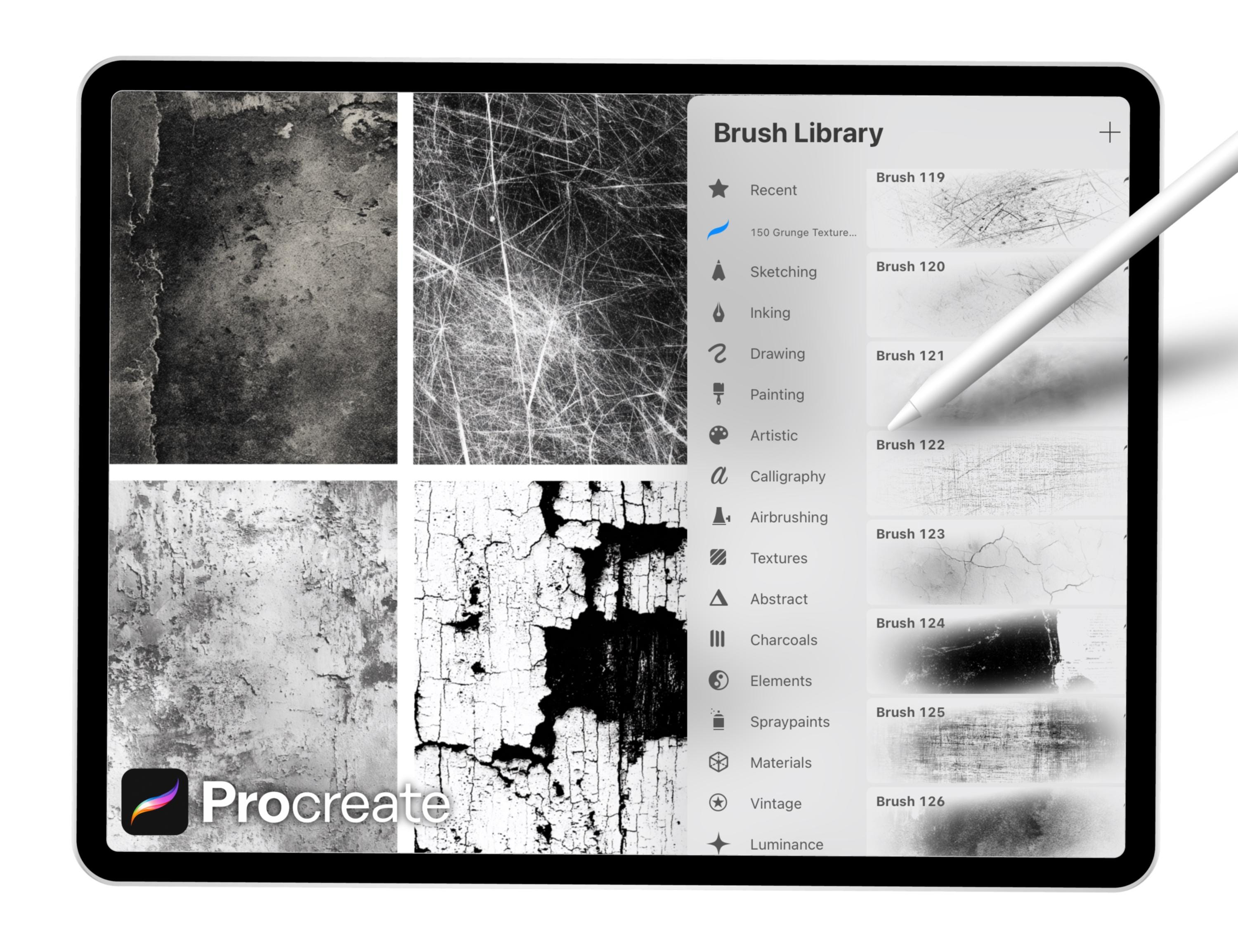 150 Grunge Texture Brushes for Procreate – Distressed, Dirty, Grungy ...