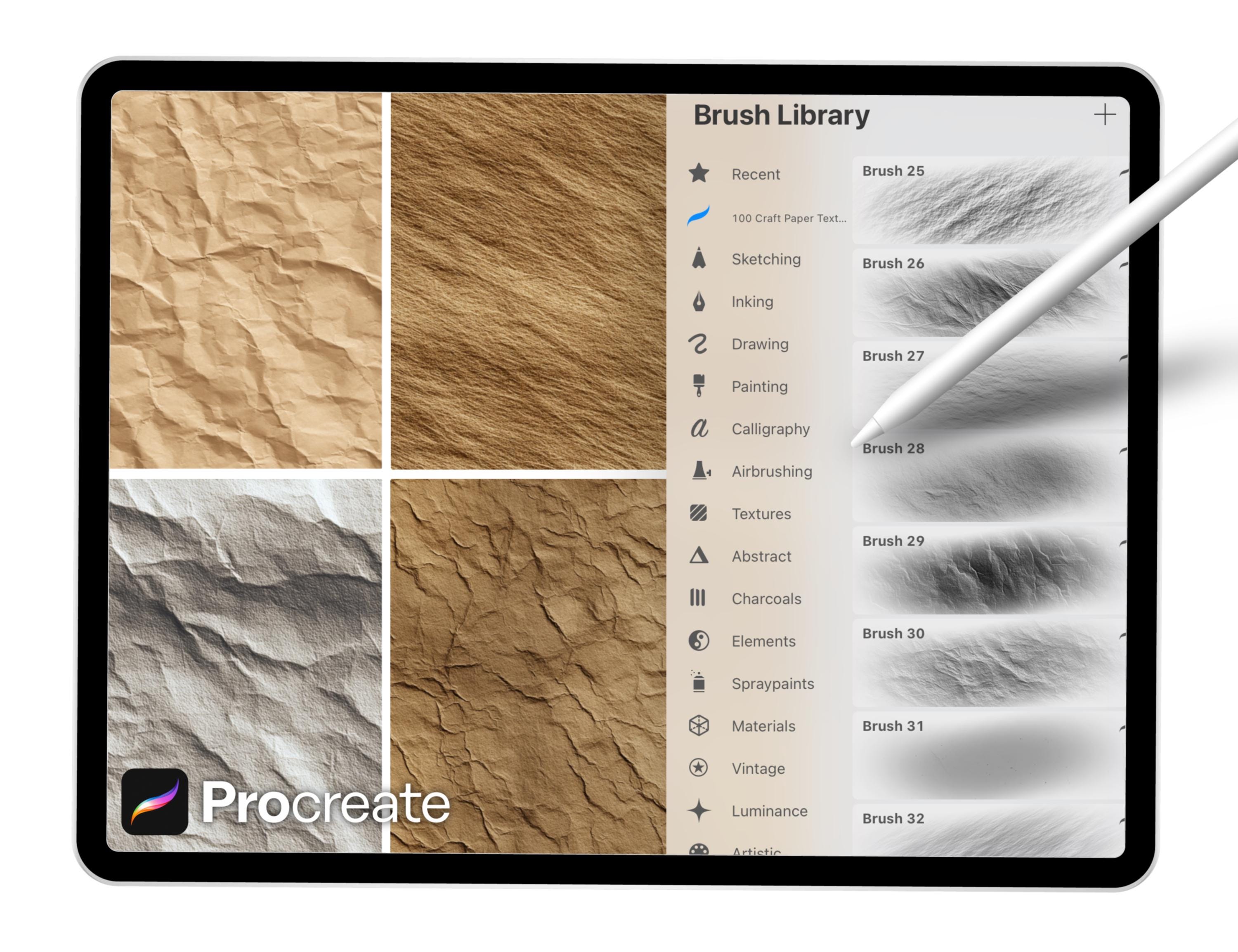 100 Craft Paper Texture Brushes for Procreate – Realistic Paper Brush ...