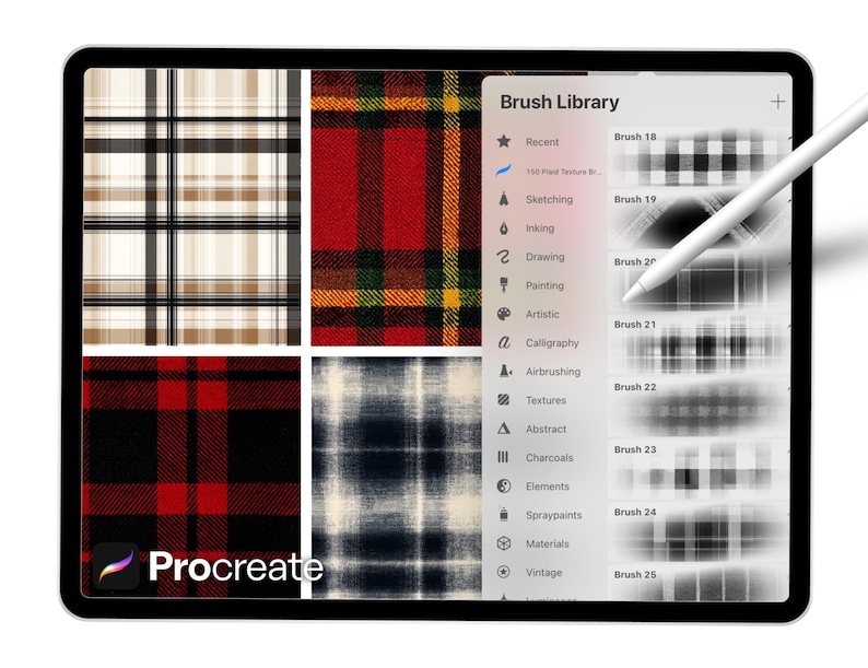 150 Plaid Texture Brushes for Procreate – Tartan,checkered & Fabric ...