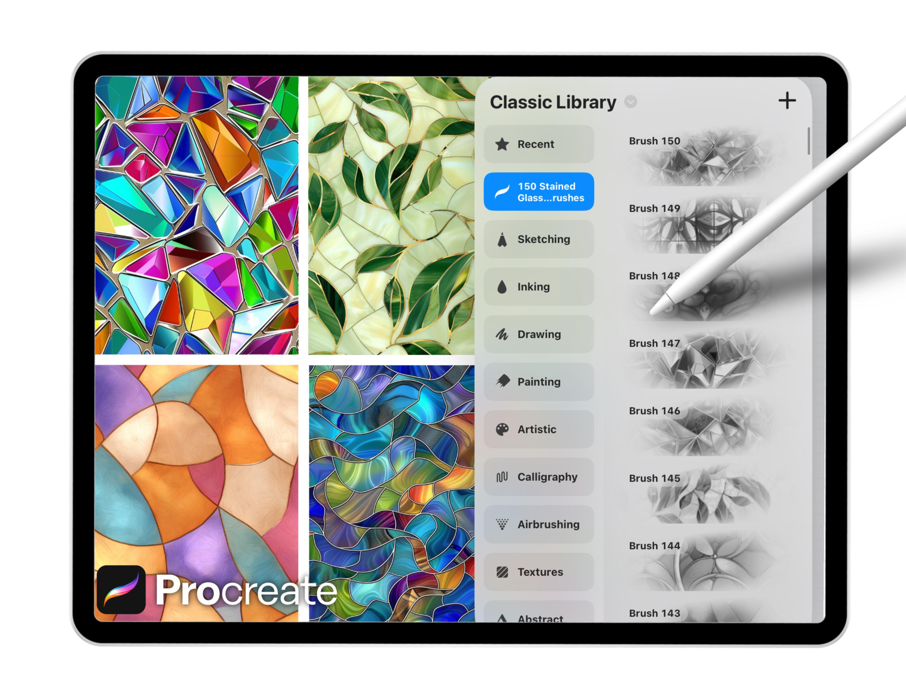 150 Stained Glass Texture Brushes for Procreate – Glass Shards, Mosaic ...